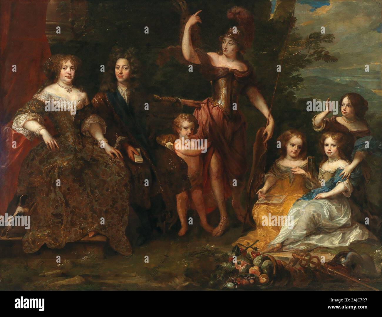 A 17th-century Dutch oil painting depicting an elegant family with the ...