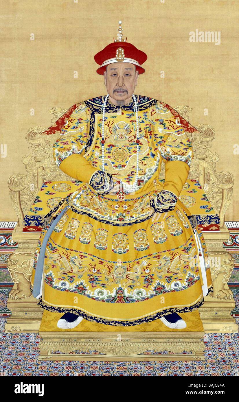 Portrait of Emperor Qianlong in old age, painted by an imperial artist during the Qing Dynasty ...