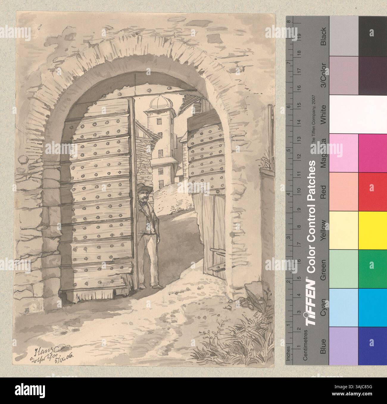 The image presents the Red Gate (Rothes Thor) in Ilanz, part of the ...