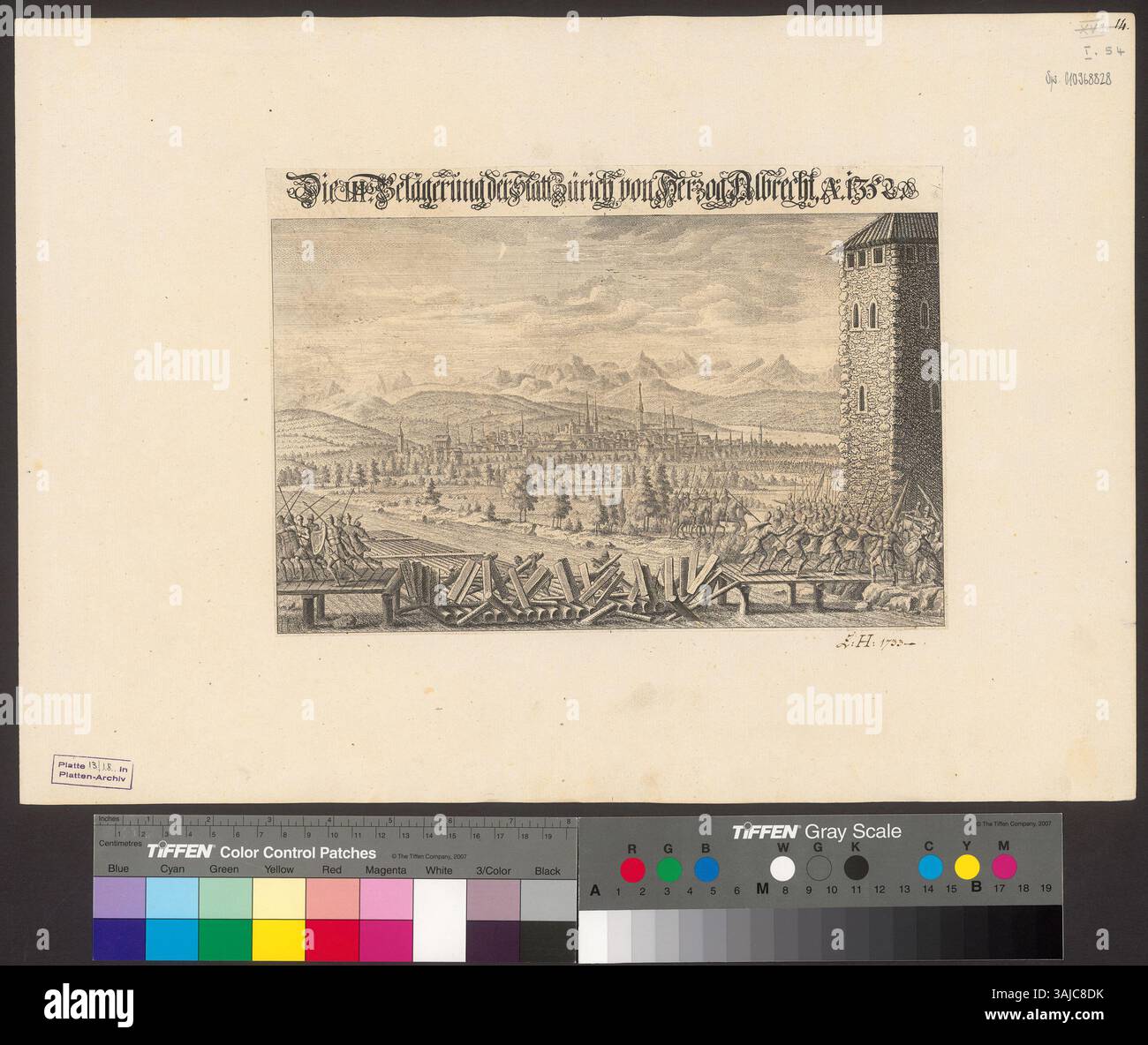 This etching depicts the third siege of Zurich by Duke Albrecht II of ...