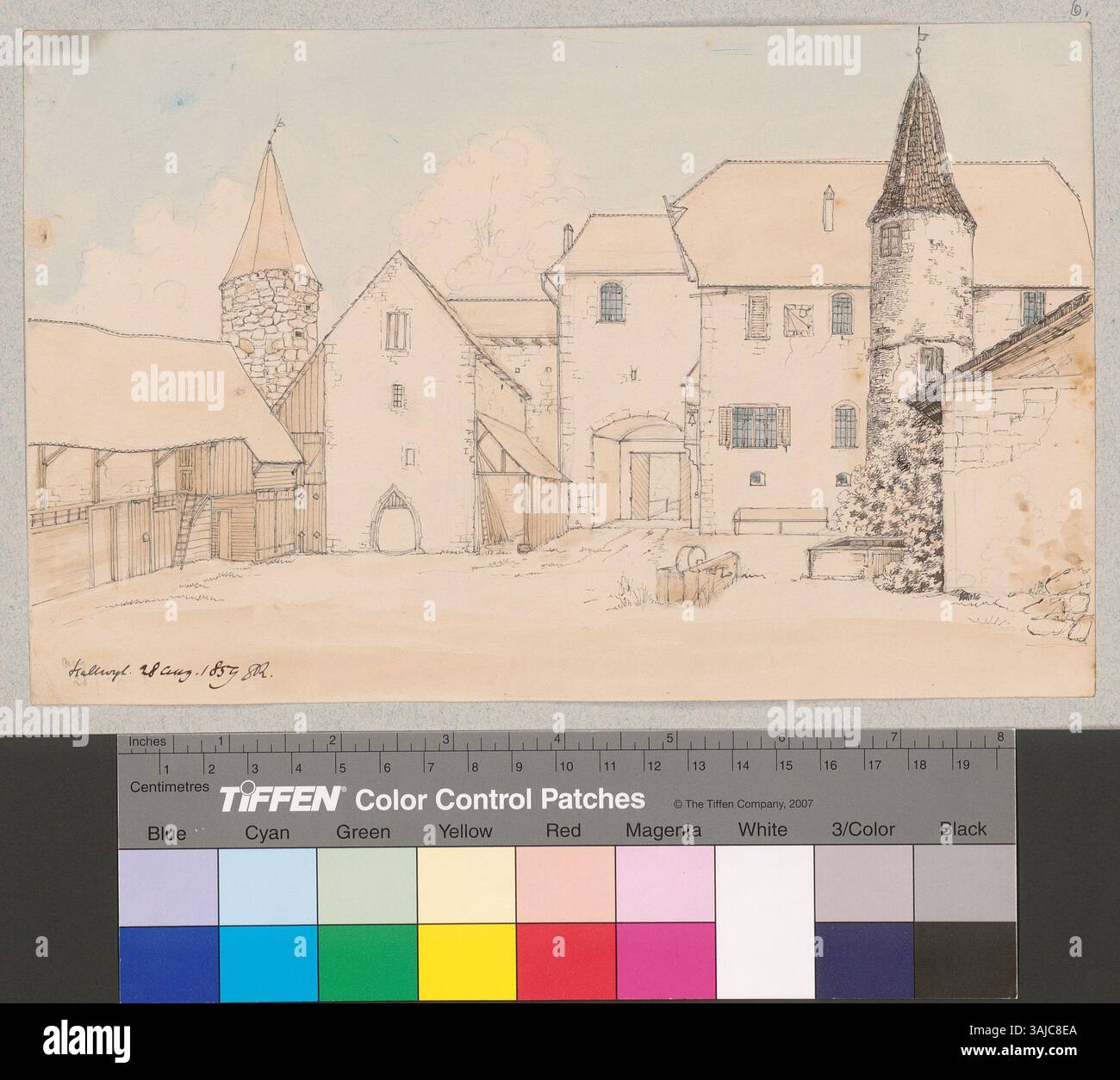 This 1859 drawing by Johann Rudolf Rahn depicts the exterior of the ...