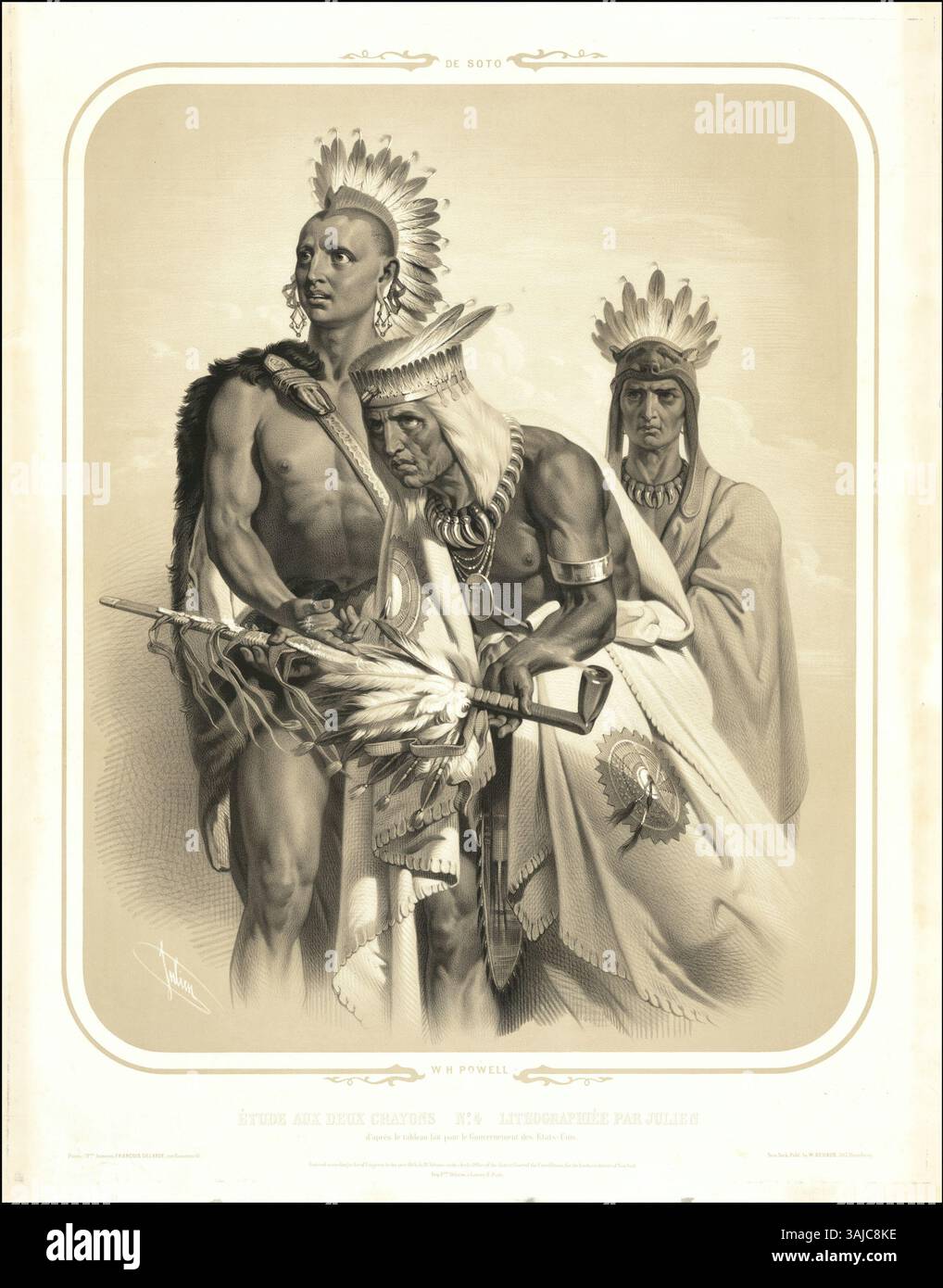 1854 lithograph of Hernando de Soto, created by Bernard Romain Julien ...