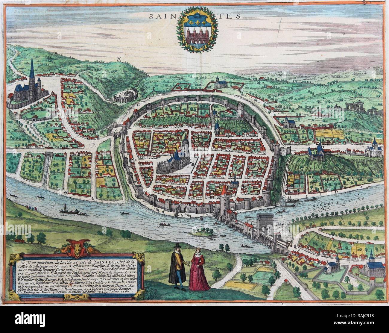 View of Saintes in 1560, published by Georg Braun and Frans Hogenberg ...