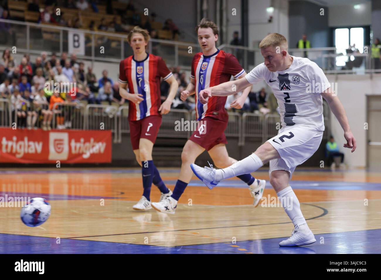 Maribor, Slovenia. 10th Apr, 2025. Teo Turk (R) of Slovenia shoots ...
