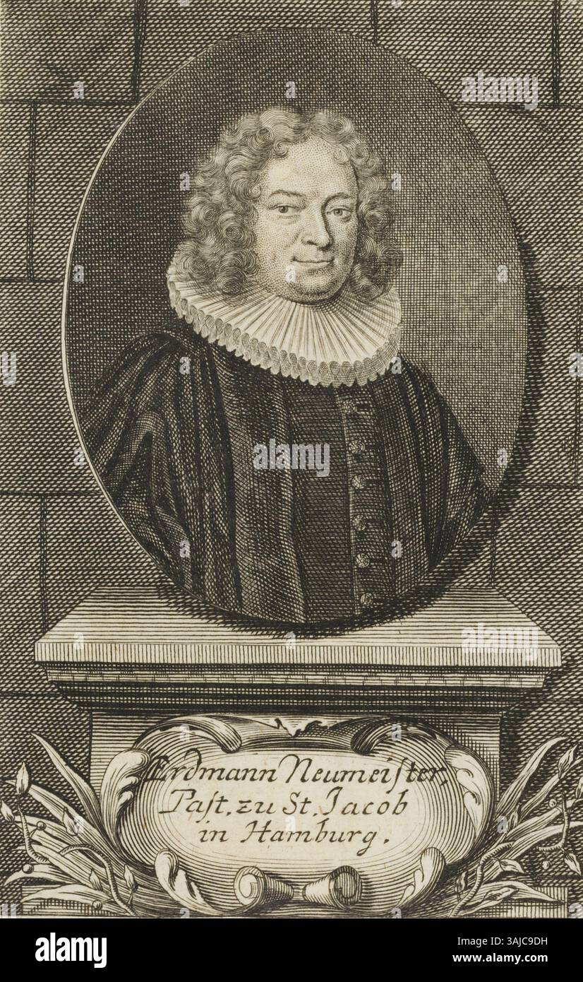 This portrait features Erdmann Neumeister, the pastor of St. Jacob ...