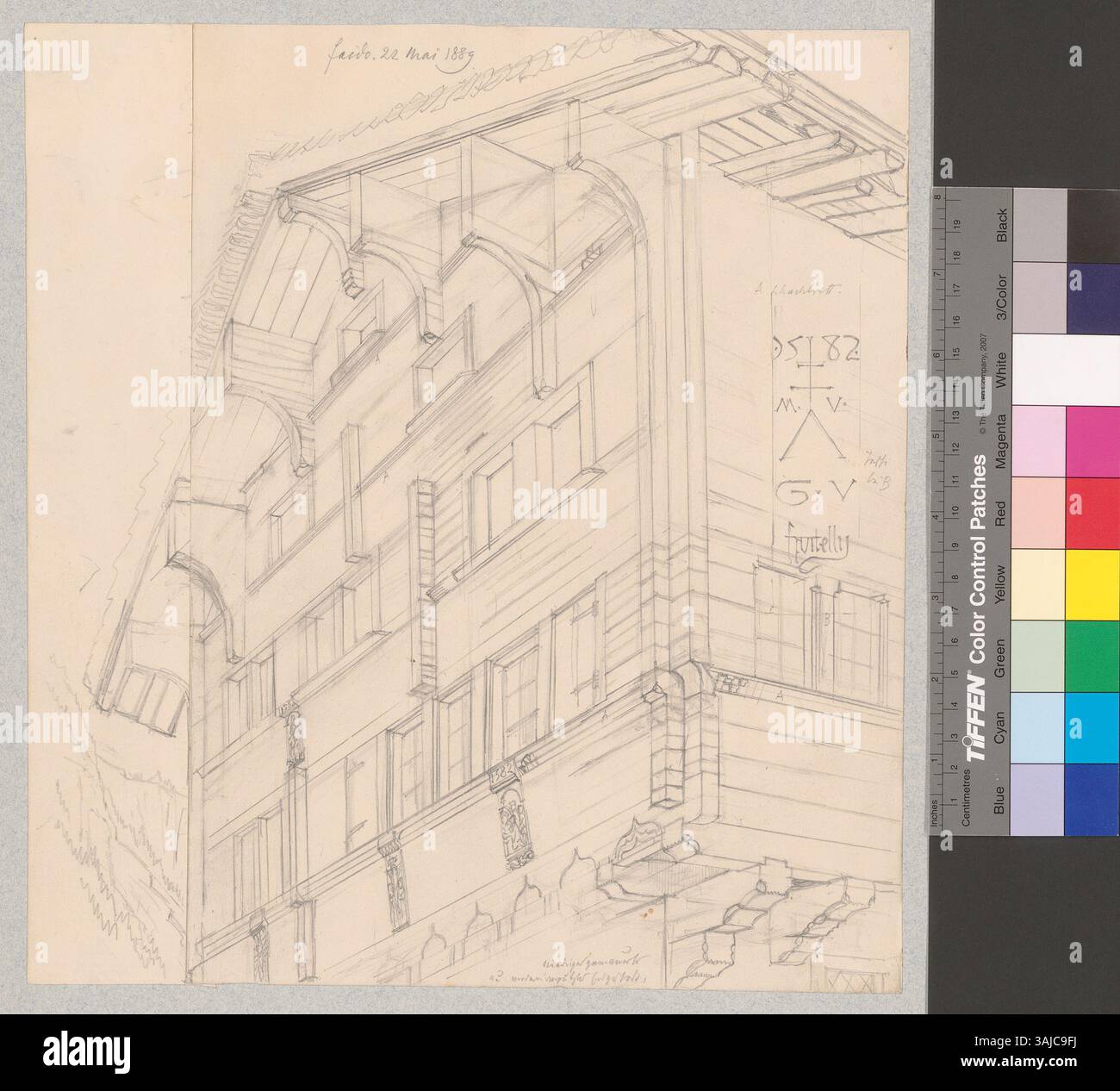 This 1889 drawing by Johann Rudolf Rahn shows an exterior view of Casa ...