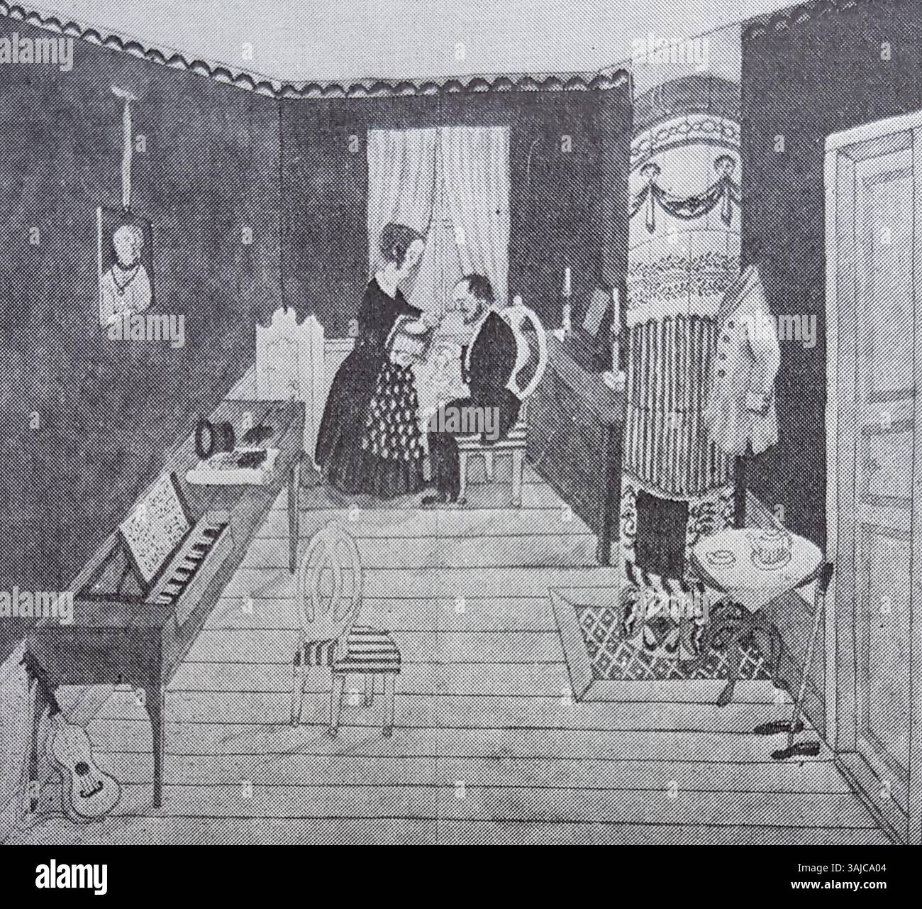 Drawing by Josabeth Sjöberg depicting Ferdinand Tollin visiting her ...