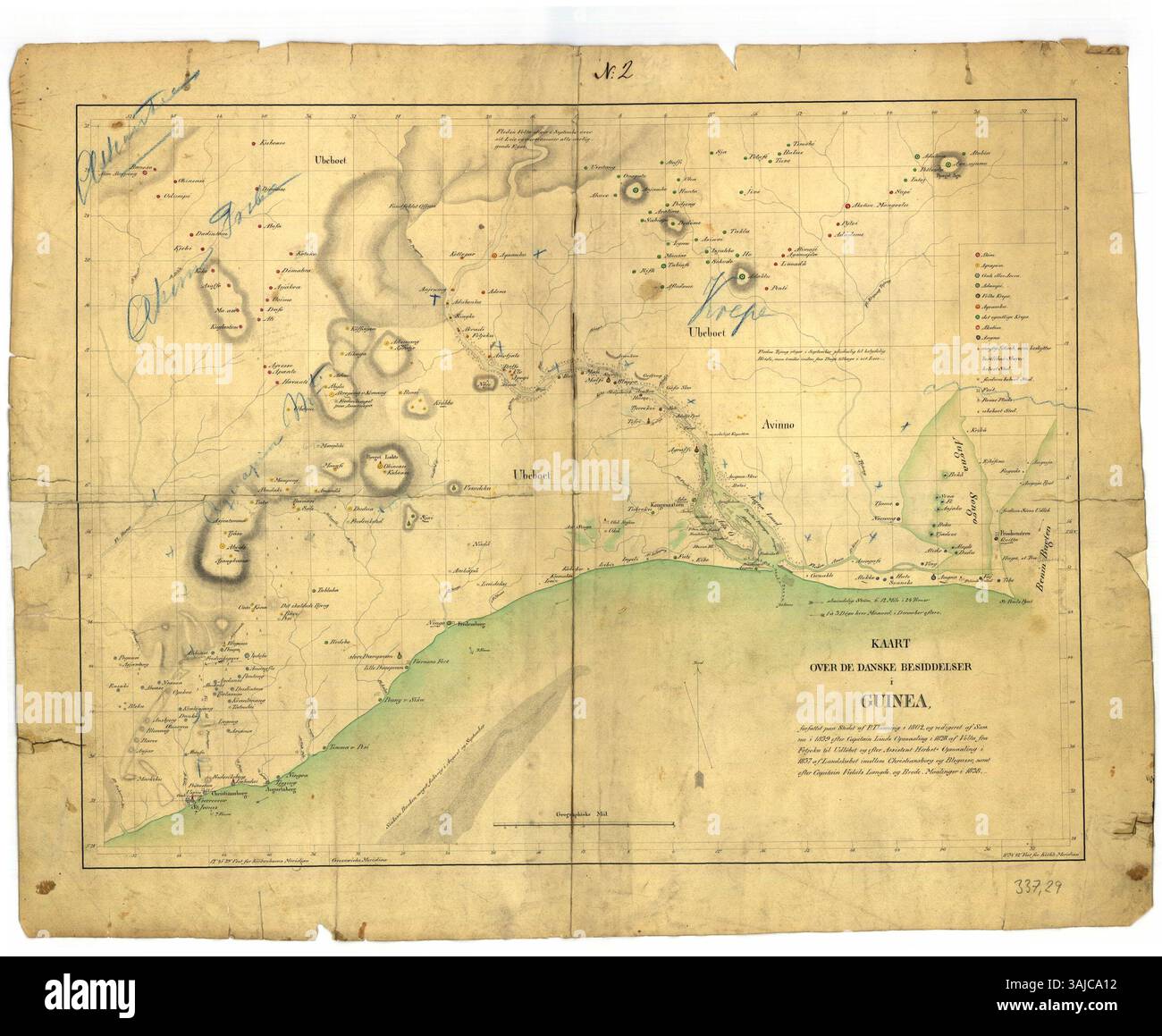 This 1838 map edited by Peter Thonning illustrates Danish possessions ...