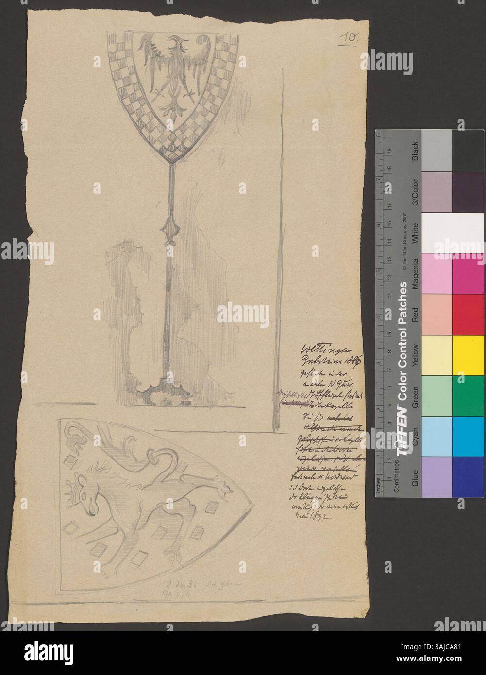 Drawing of a gravestone from Wettingen, made by Johann Rudolf Rahn ...
