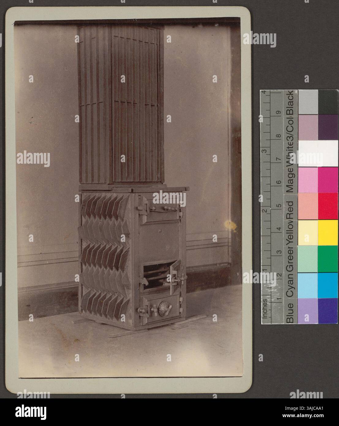 The photograph displays a Krigar mantle stove insert, a piece of ...