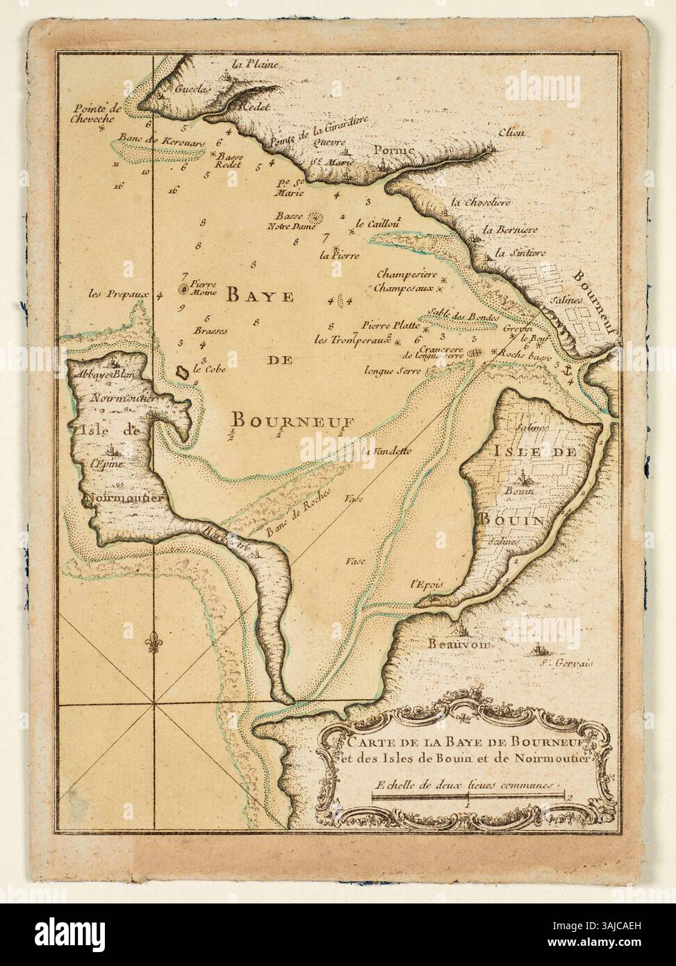 A 1764 map by Jacques-Nicolas Bellin depicting the Bay of Bourgneuf and ...