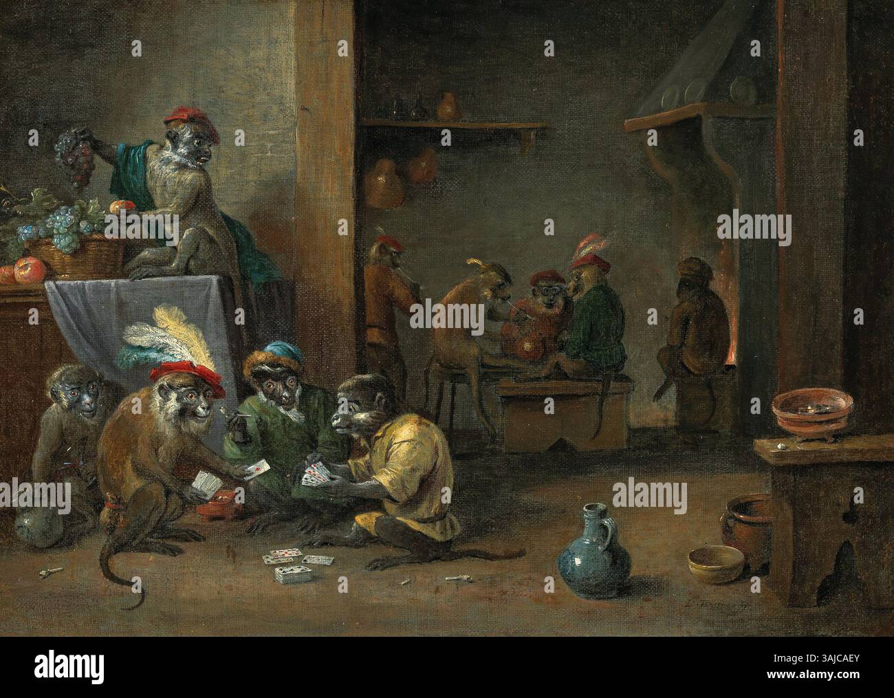 This 17th-century oil painting, attributed to Abraham Teniers, shows ...