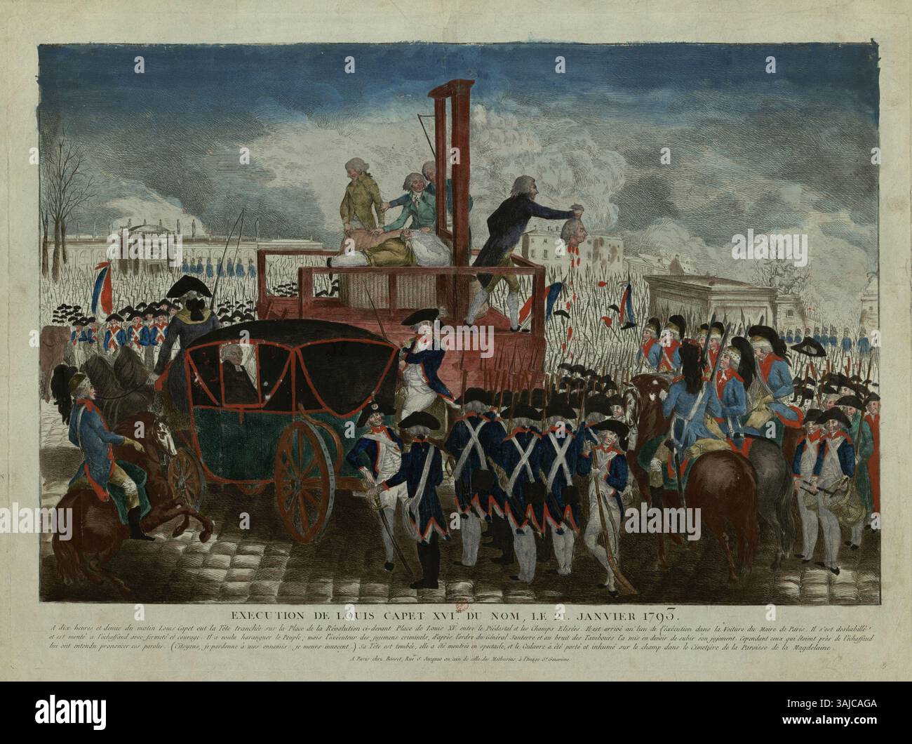 Etching print of the execution of Louis XVI on January 21, 1793, from ...