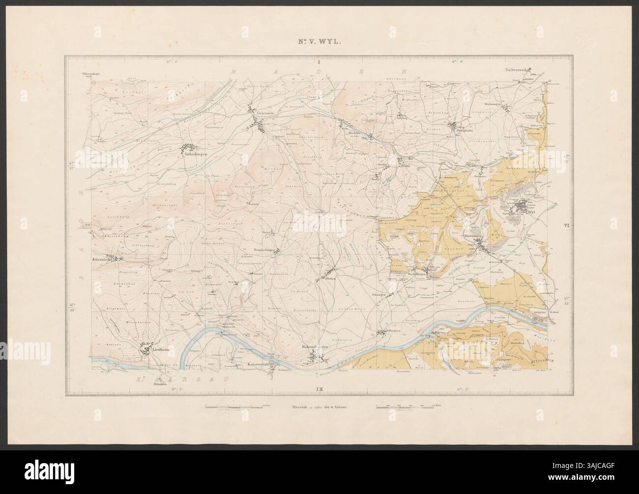 The 'Wild-Karte, Blatt 5' (Wyl) map, created in May 1866 by Johannes ...