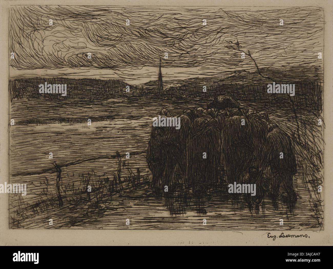 This etching by Eugène Laermans, titled 'Begrafenis van de boer ...