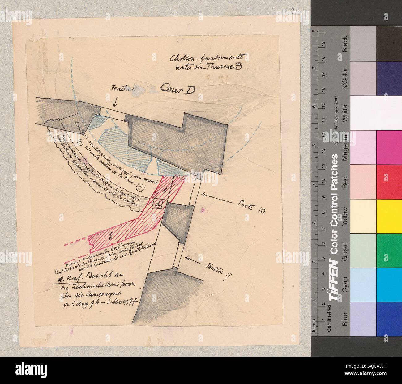 This image shows the floor plan of the foundations beneath Tower B of ...