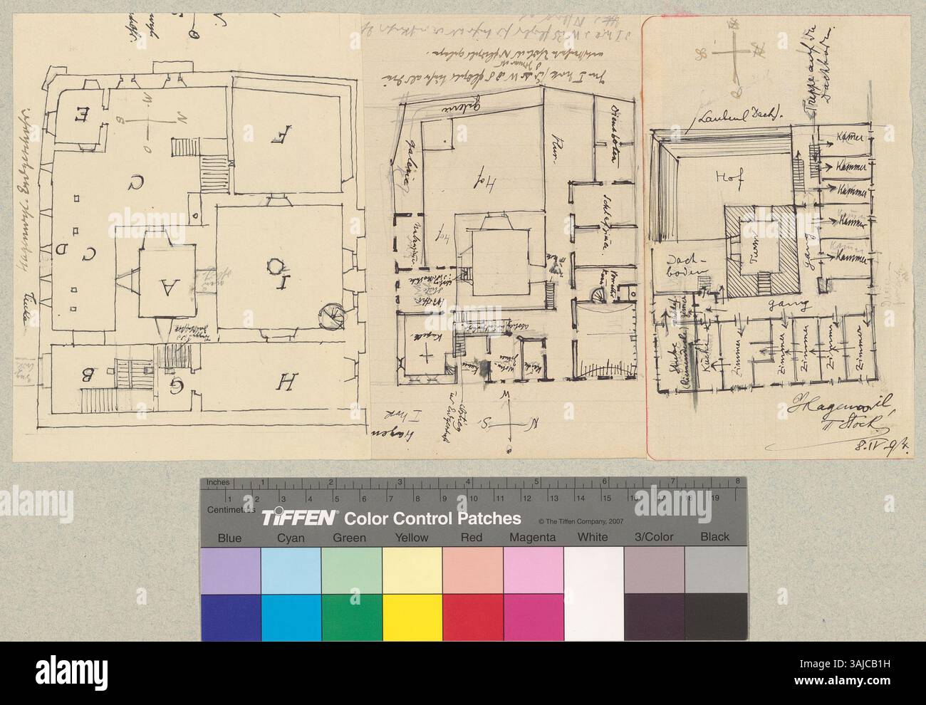 This image depicts the floor plans of the ground, first, and second ...