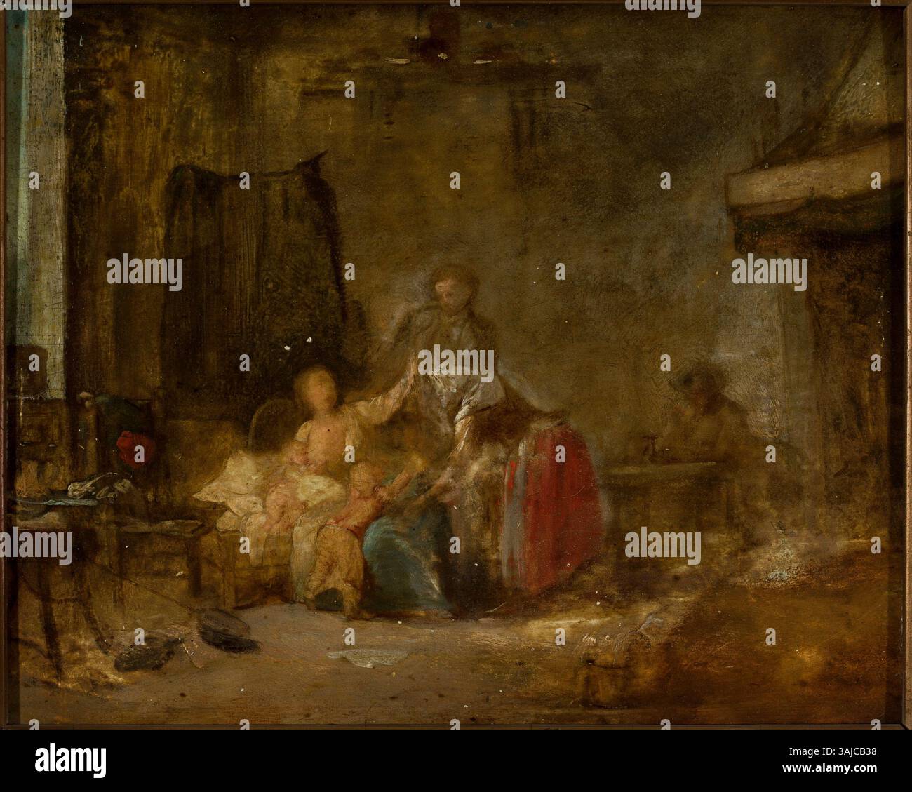 This 18th-century French painting depicts a family scene, capturing the ...