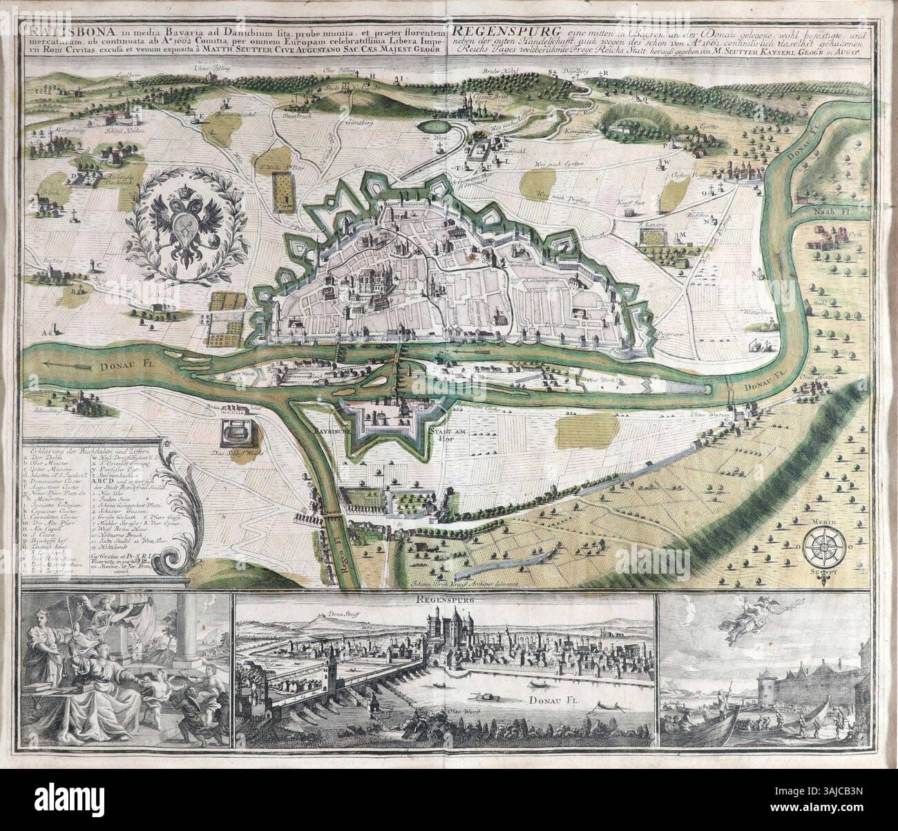 This bird's-eye view map of Regensburg, created by Matthäus Seutter in ...