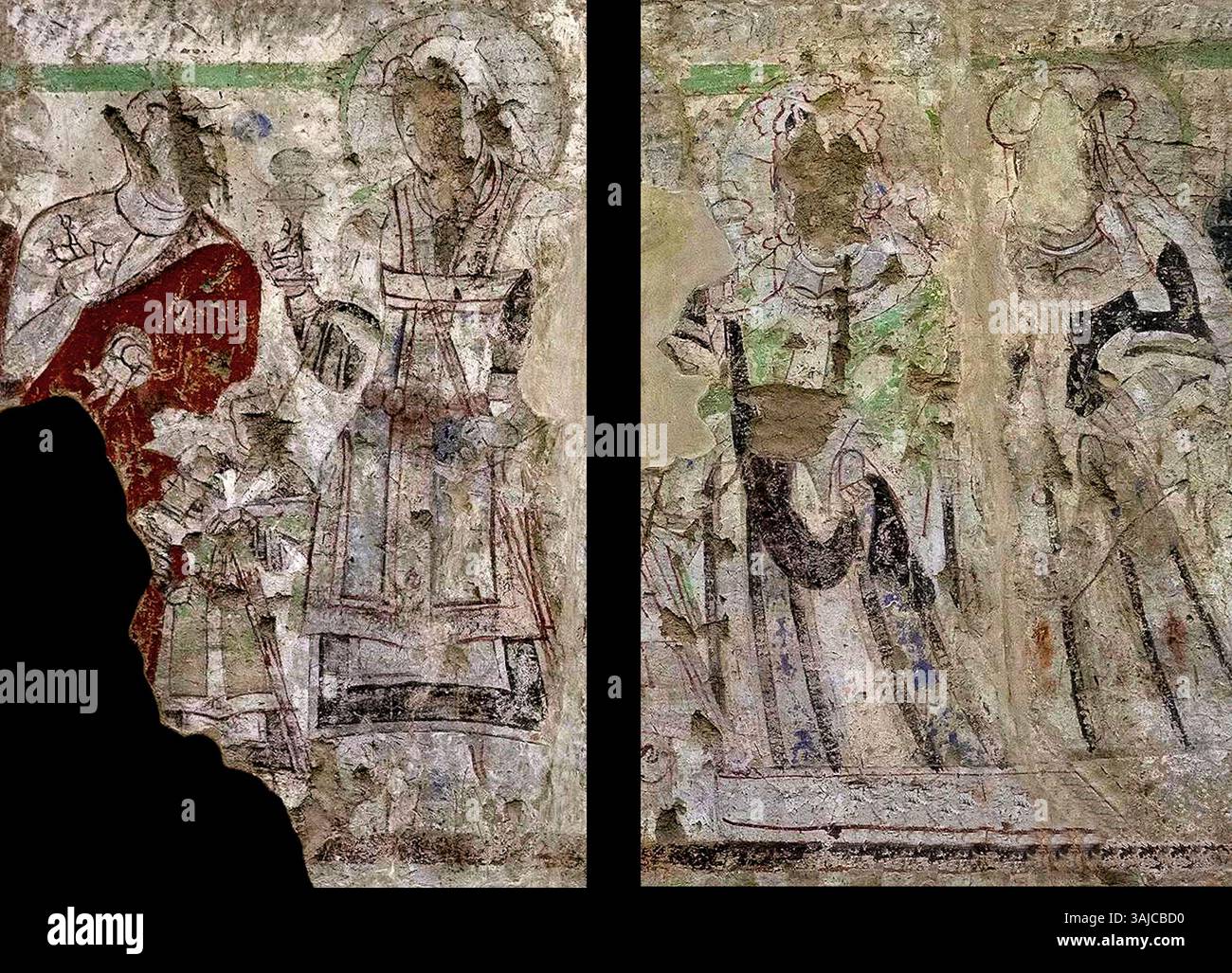 A 6th-7th century drawing from the Kizil caves, depicting dignitaries ...