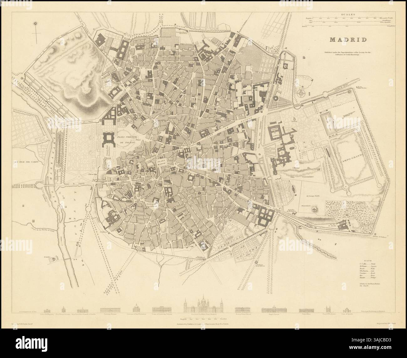 This 1831 map by William Barnard Clarke features the city of Madrid ...