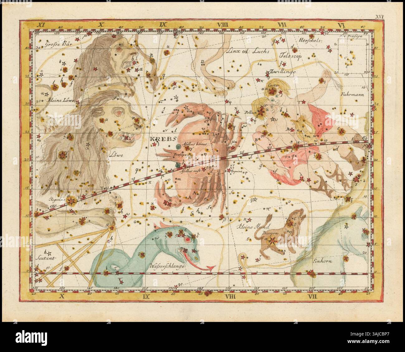 *Krebs*, or Cancer, is another of Bode’s 1805 star charts, illustrating ...