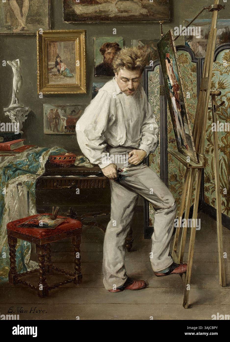 This self-portrait by Edmond Van Hove, painted between 1871 and 1913 ...