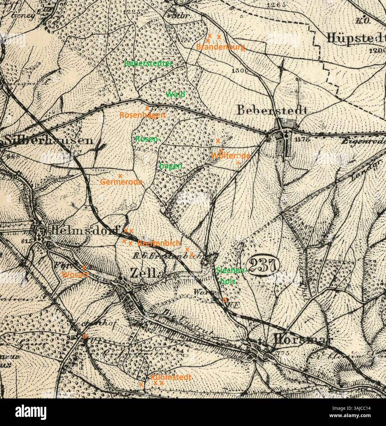 The BD Wüstungskarte 386 is a detailed map focusing on the Beberstedt ...