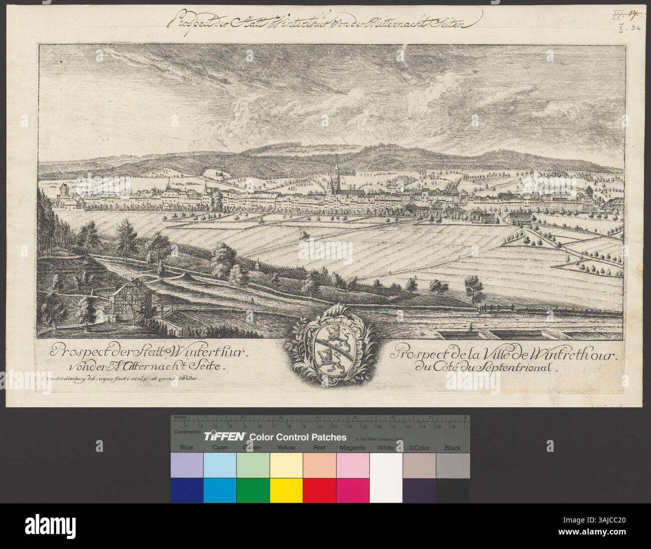 A 1752 engraving depicting a view of Winterthur from the north side ...