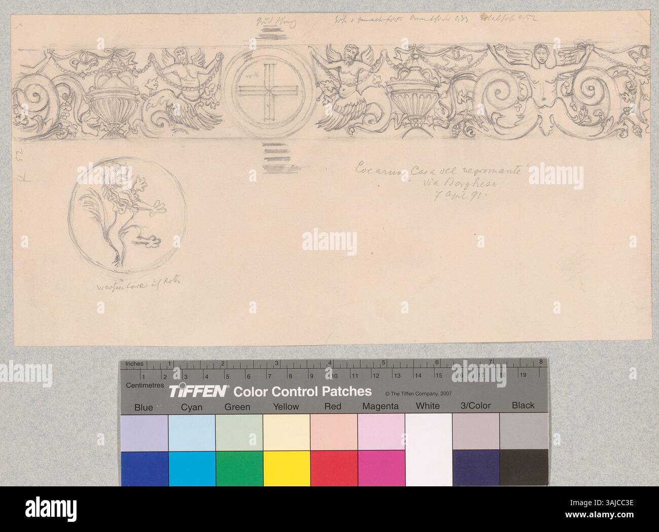 The illustration shows a frieze in the atrium of the Casa del ...