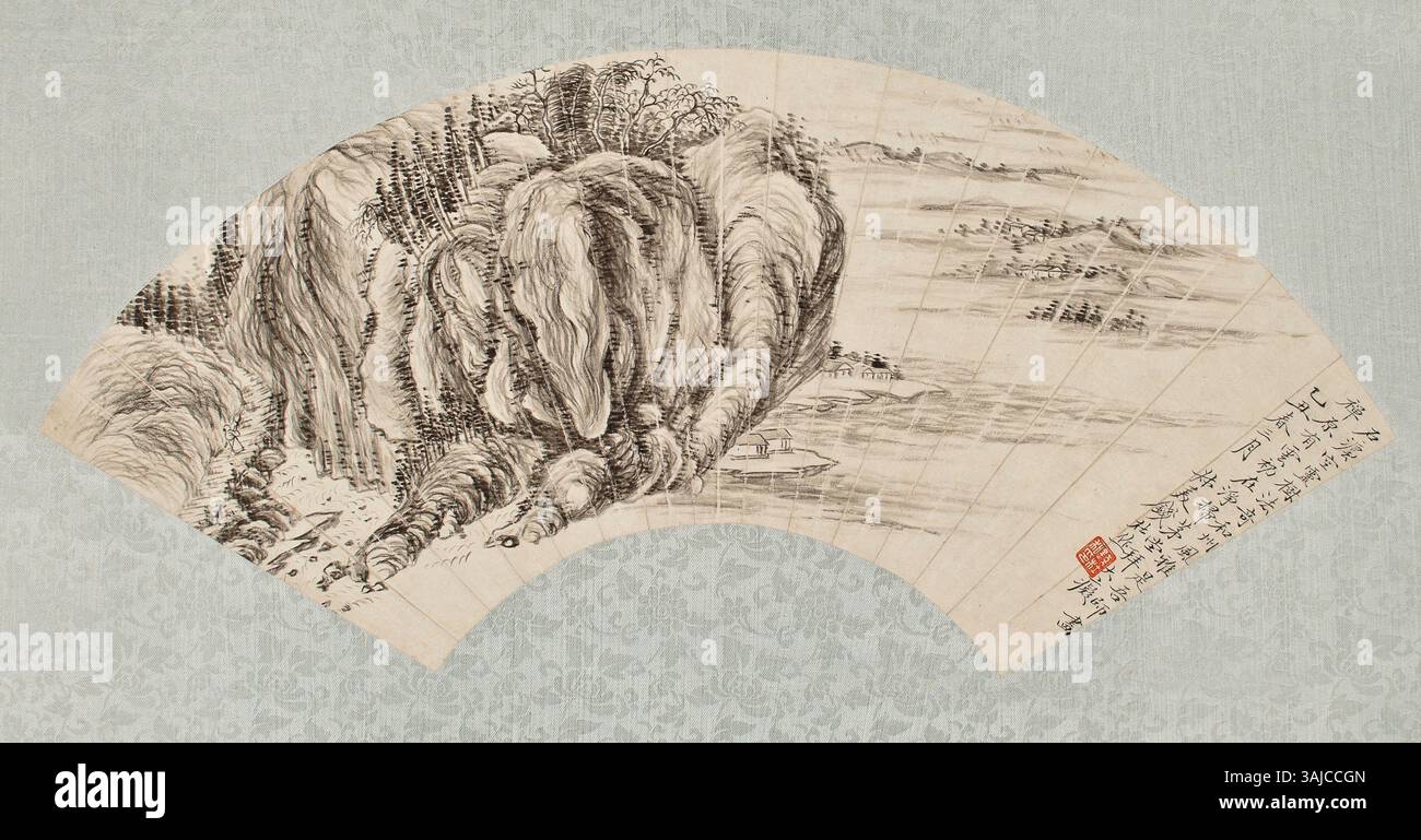 Ink Landscape, painted by Qian Du circa 1805, depicts a traditional ...