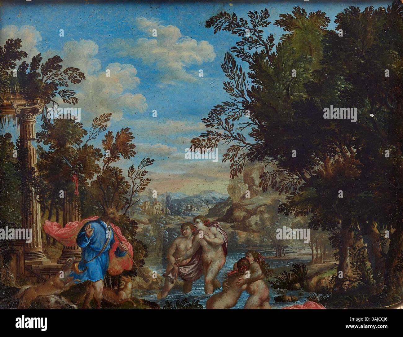 This 17th- to early 18th-century Italian reverse glass painting depicts ...