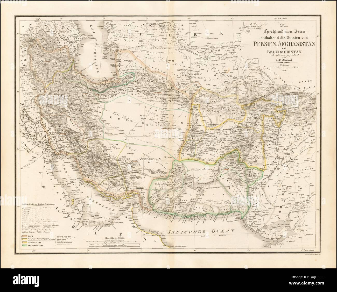 A map from 1846 by Carl Ferdinand Weiland depicting Persia and its ...