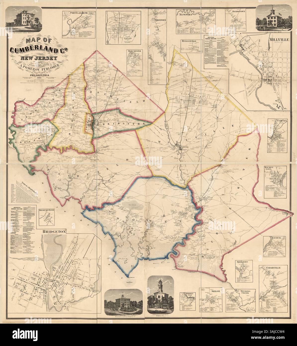 A 1862 cadastral map of Cumberland County, New Jersey, showing land ...