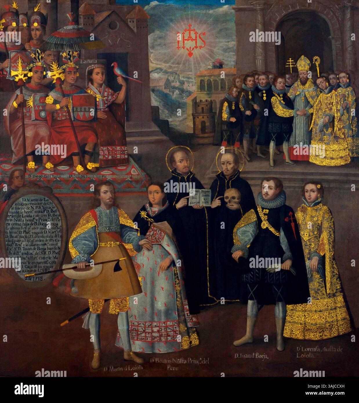 This 1718 Cuzco School painting depicts the marriages of Martín García ...