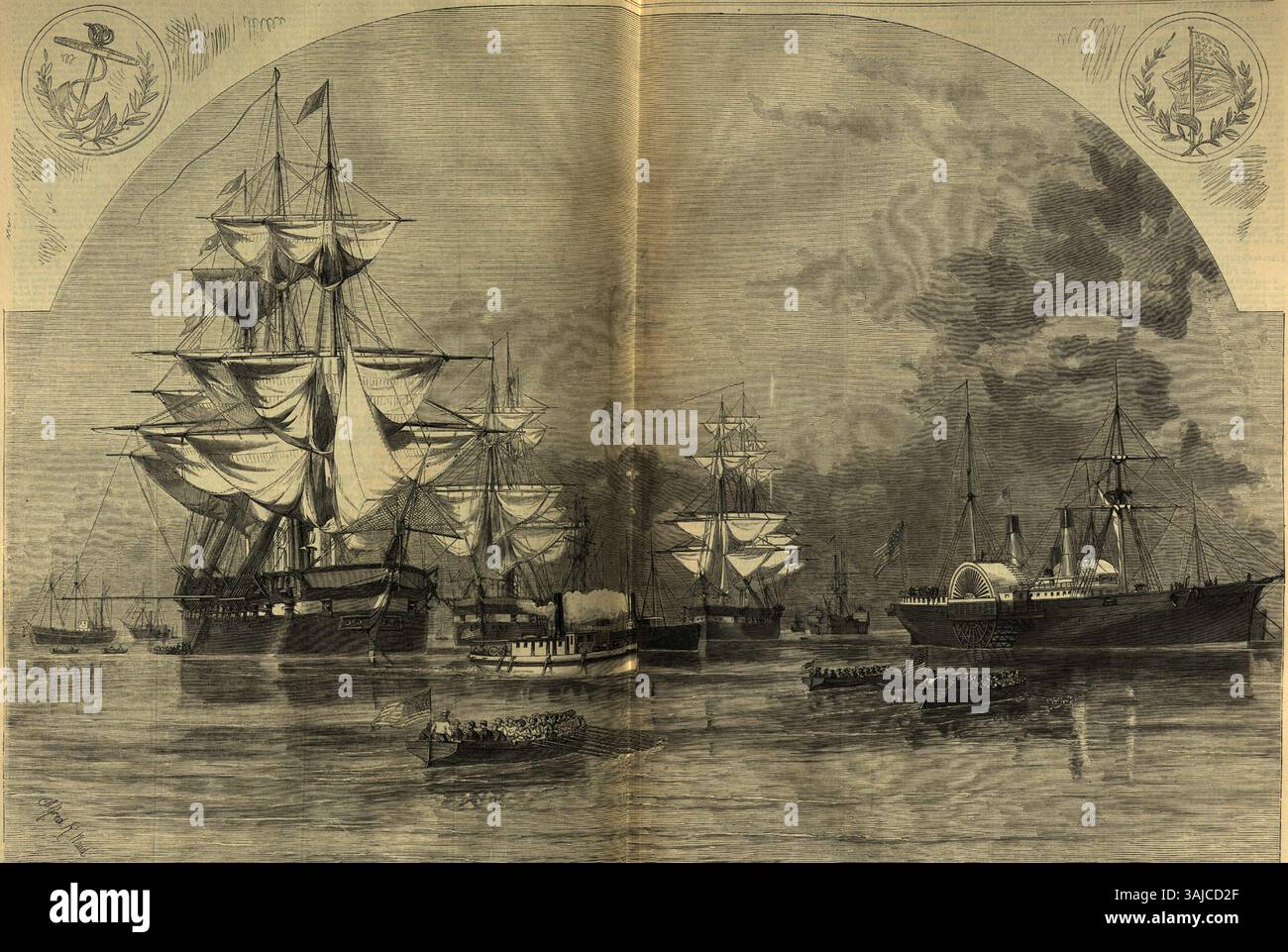 This 1861 illustration by Alfred Waud depicts the Union blockading ...