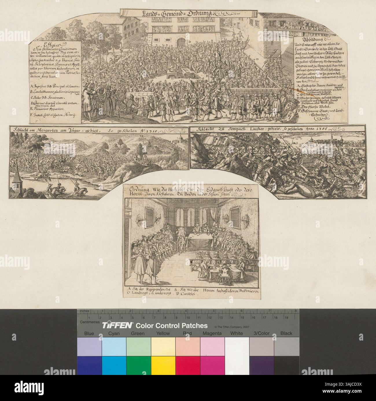 These 1698-1710 etchings show various views of Helvetia, Rhaetia, and ...
