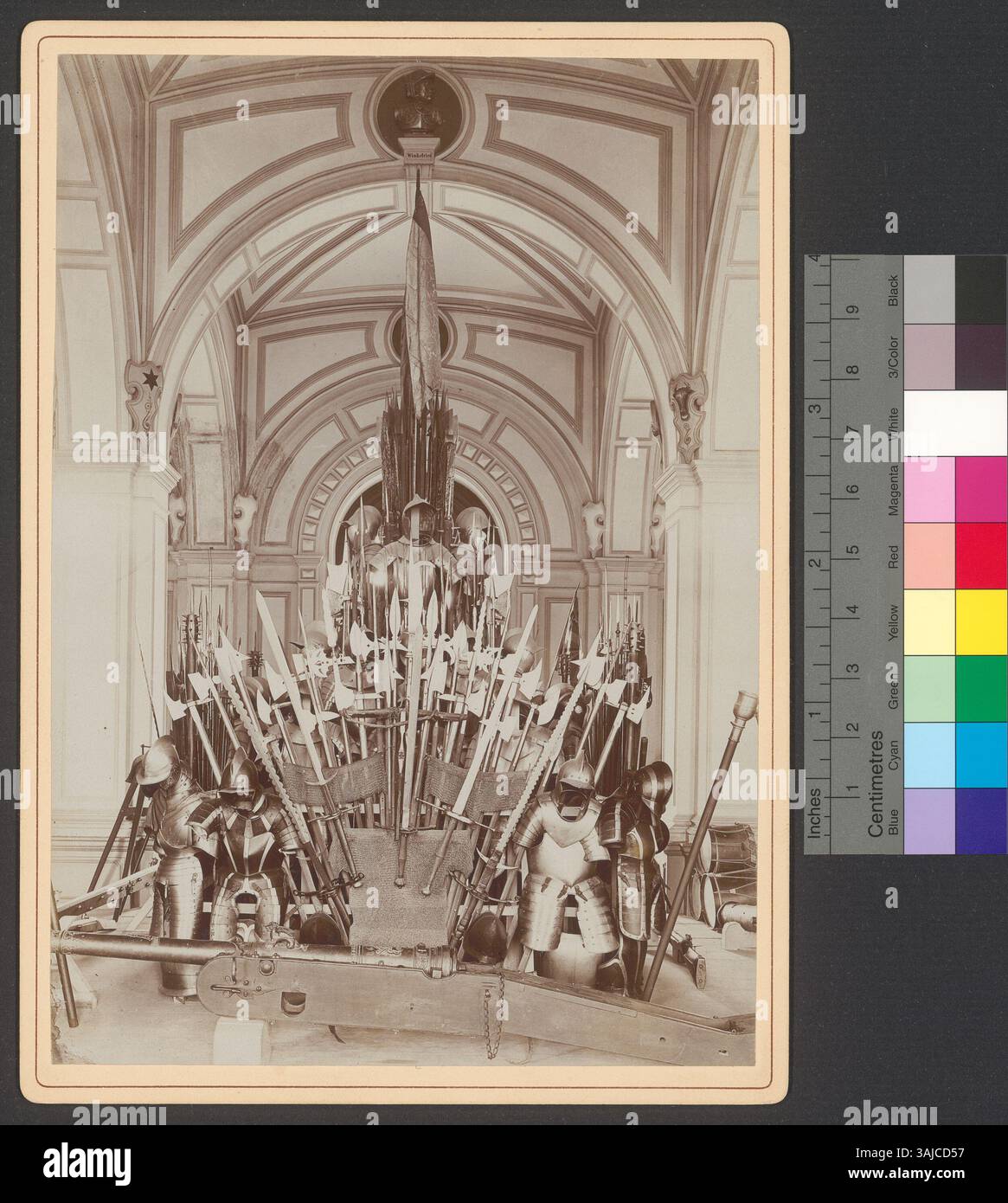 Photograph from 1893 showing a collection of weapons on display in the ...