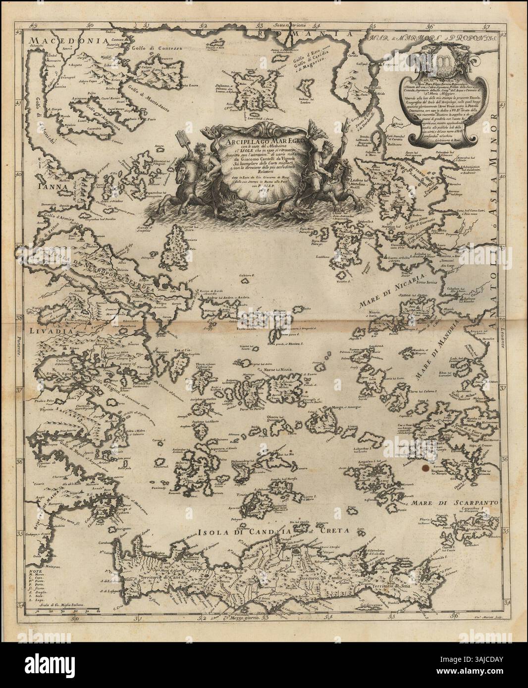 The 1685 map by Giacomo Cantelli da Vignola depicts the Aegean Sea ...
