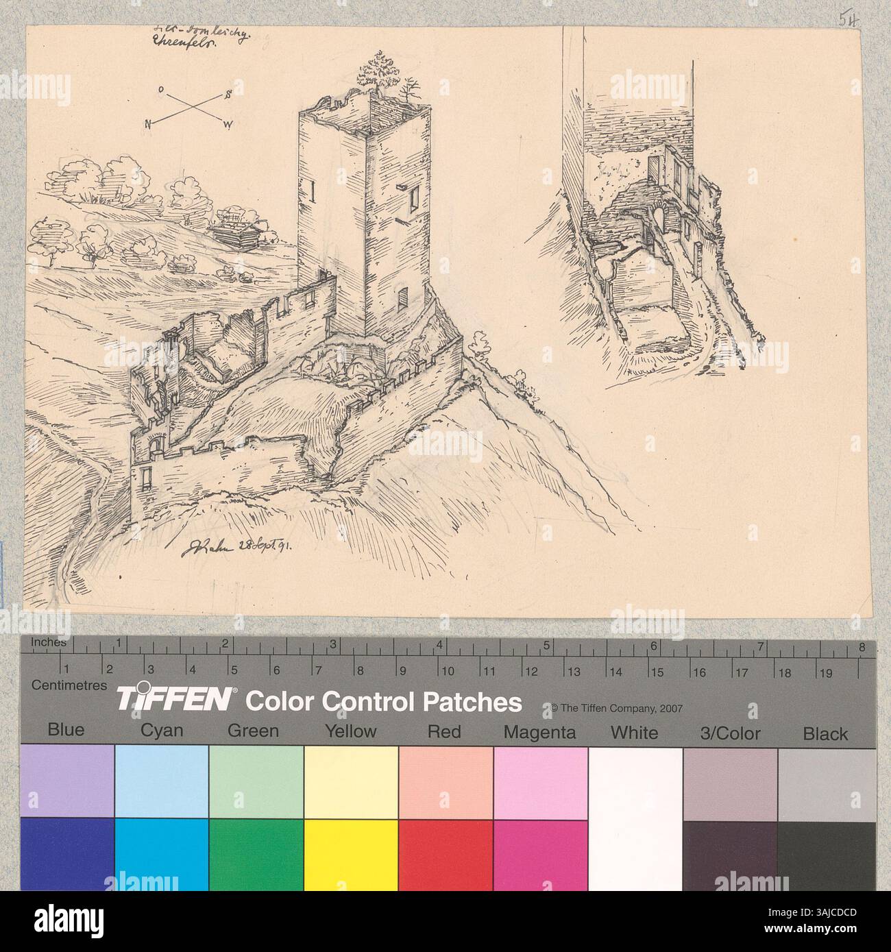 Johann Rudolf Rahn's 1891 artwork depicts two exterior views of ...
