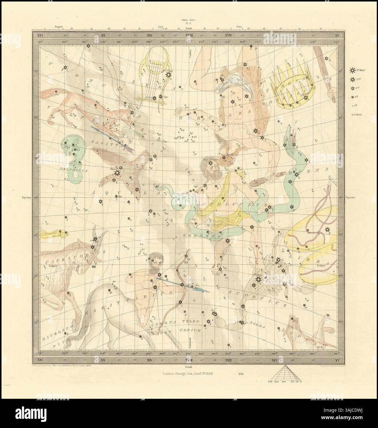 William Barnard Clarke's 1853 colored celestial map shows the ...