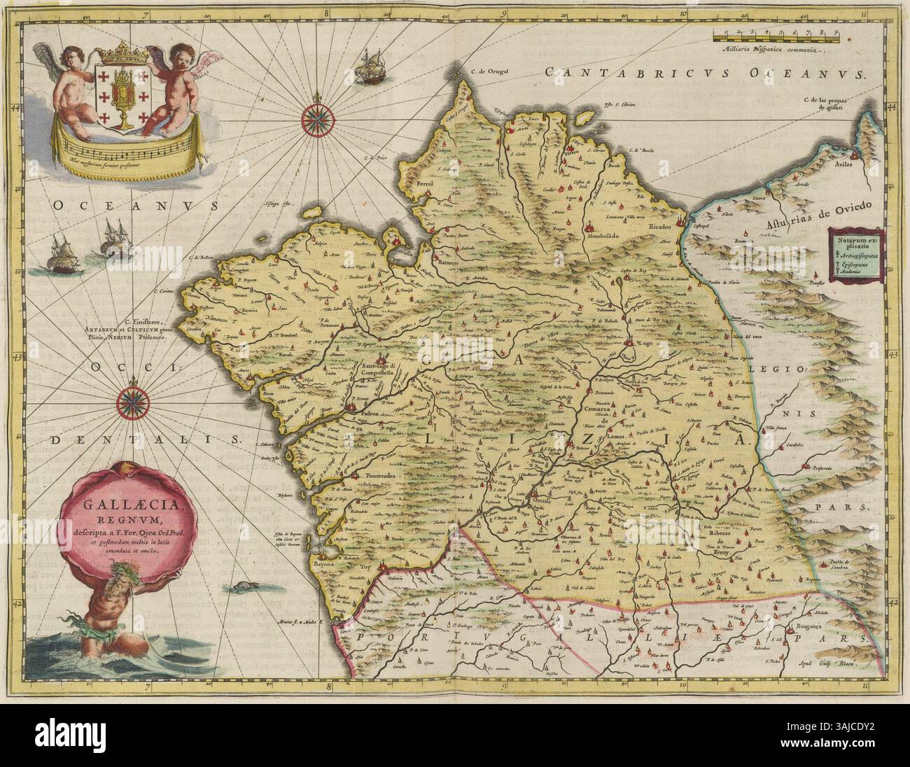 Map of Gallaecia (Galicia), published by Joan Blaeu in 1665. The map depicts the ancient region ...