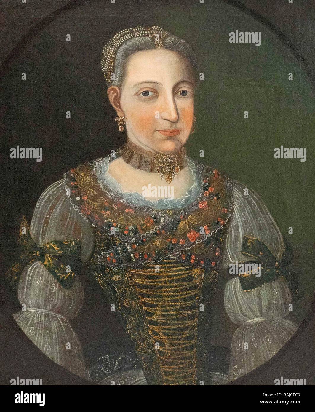 This oil painting features Anna Maria Isser, the wife of Carl Cajetan ...