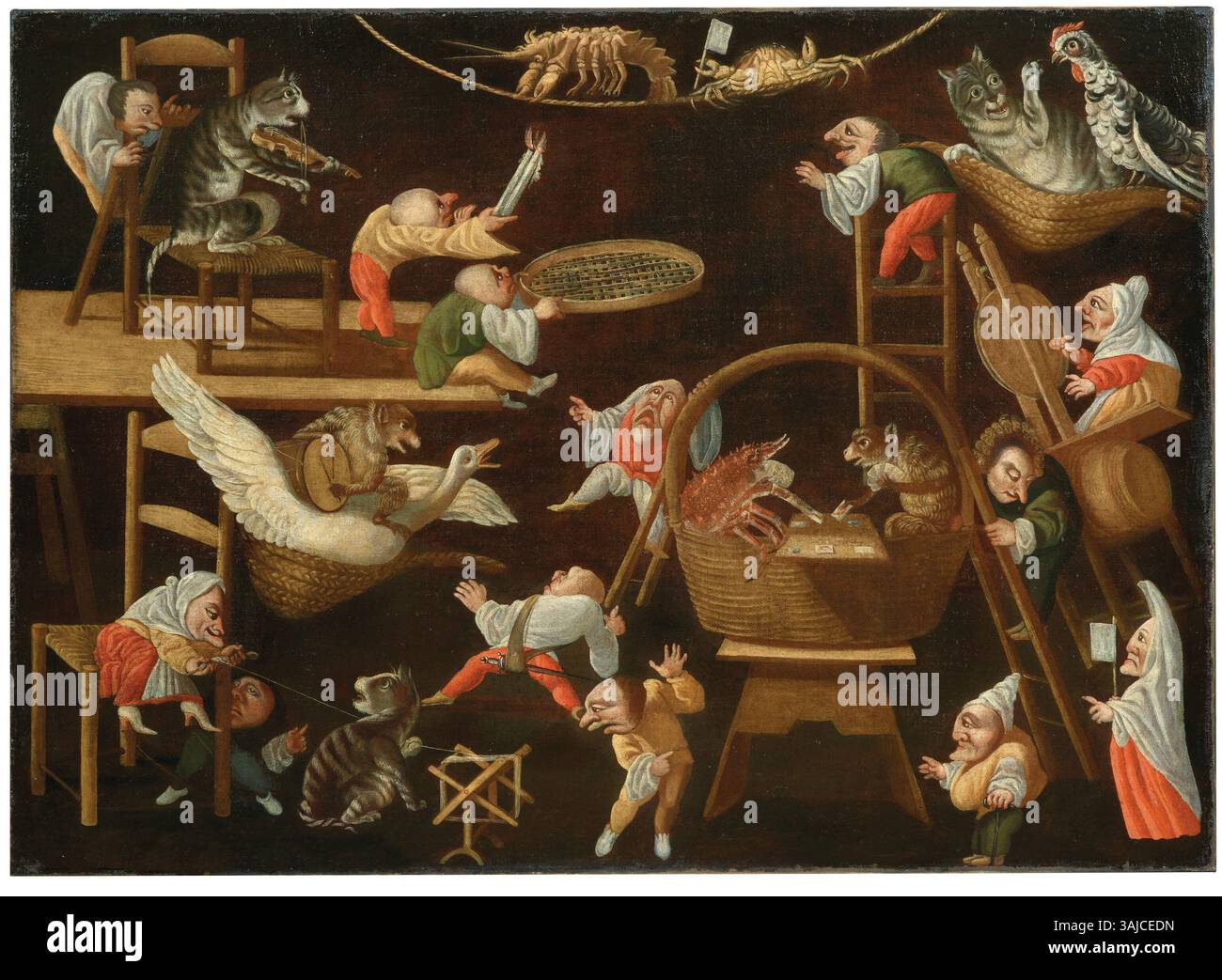 17th century oil painting depicting a grotesque scene with dwarfs ...