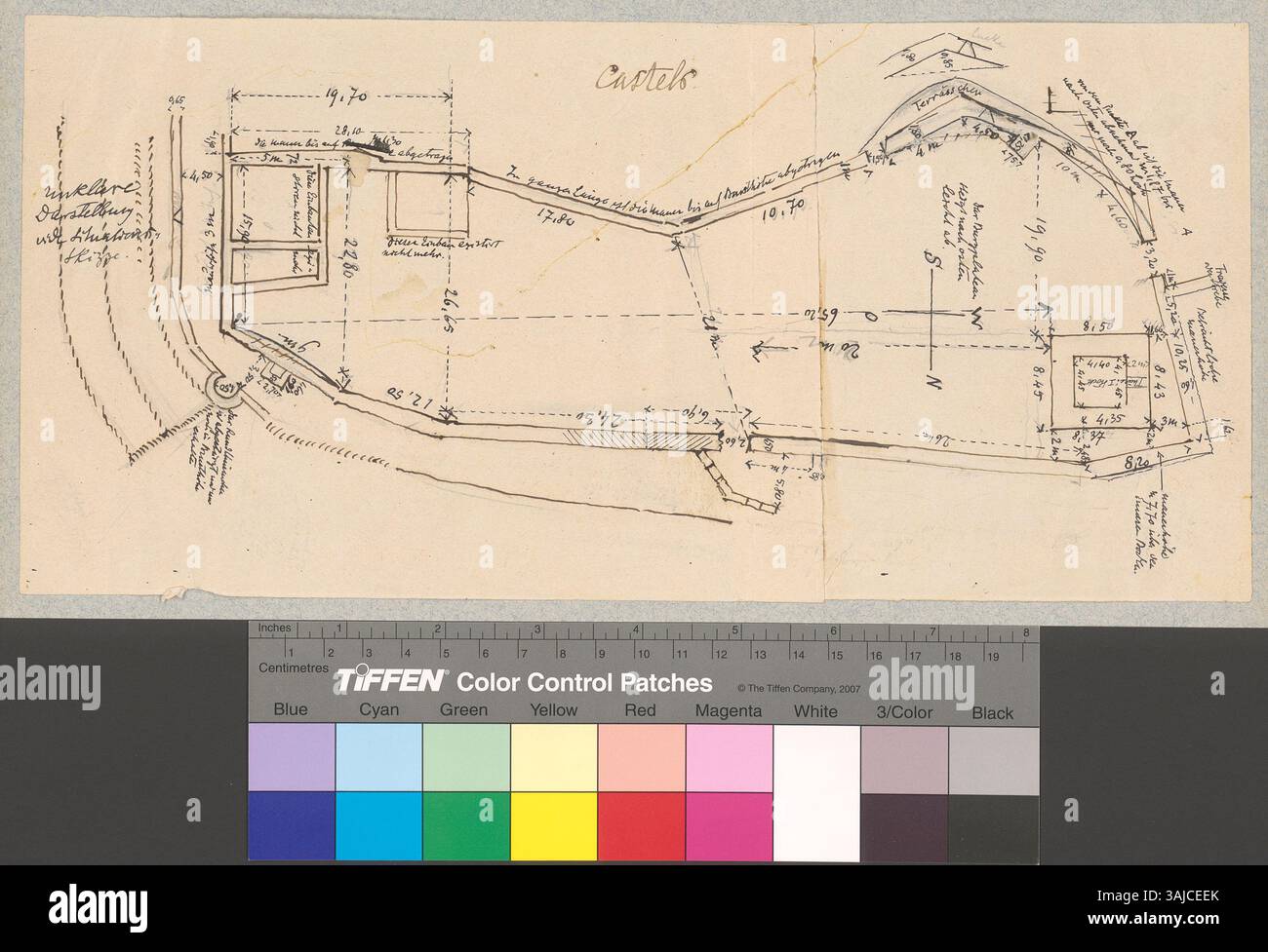 This print shows the floor plan of the Castels castle ruin in Putz ...
