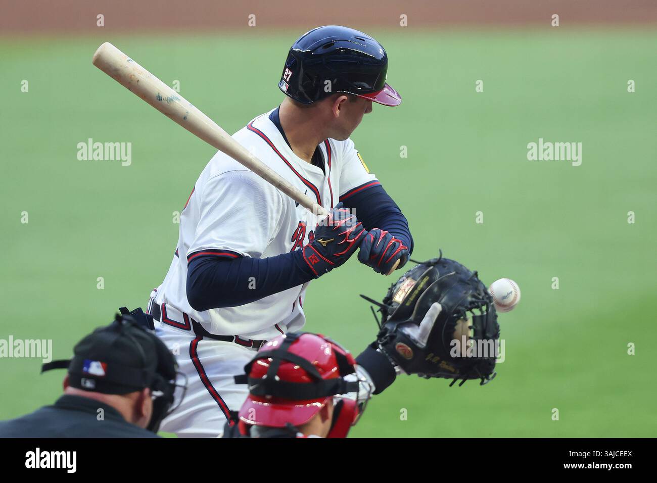 ATLANTA, GA - APRIL 10: Austin Riley #27 of the Atlanta Braves bats ...