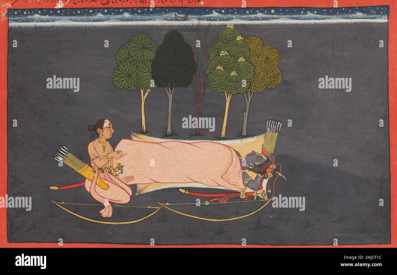 This early 18th-century painting depicts Lakshmana serving Rama in the ...