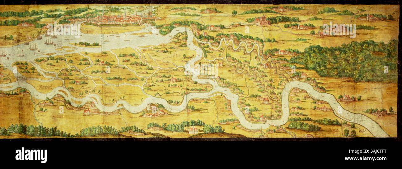 The map by Melchior Lorichs, created in 1568, depicts the Hamburg Elbe ...