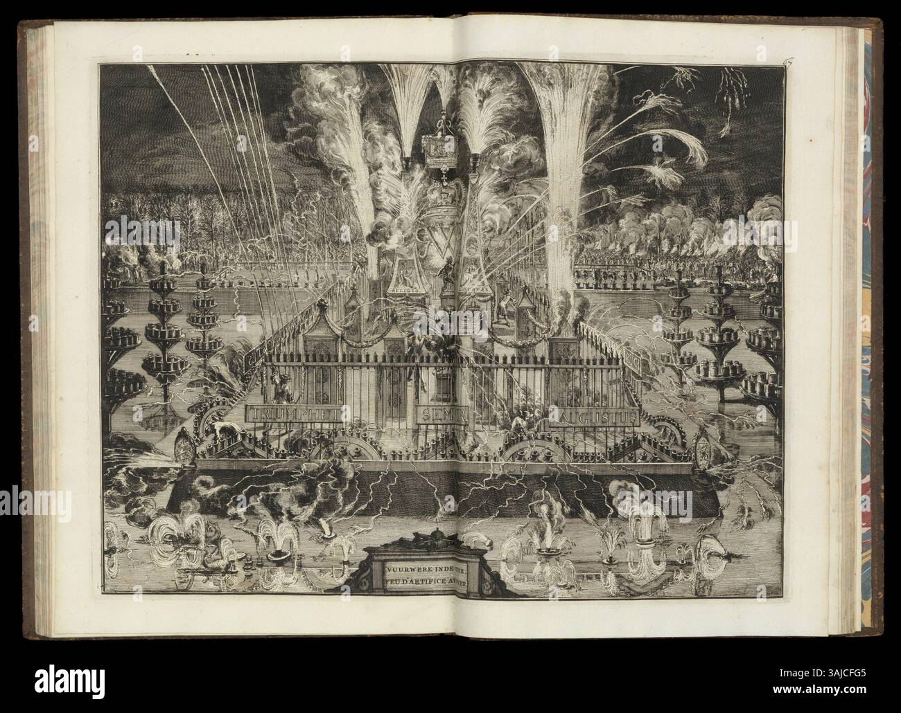 Romeyn de Hooghe’s 1692 engraving depicts a grand fireworks display ...