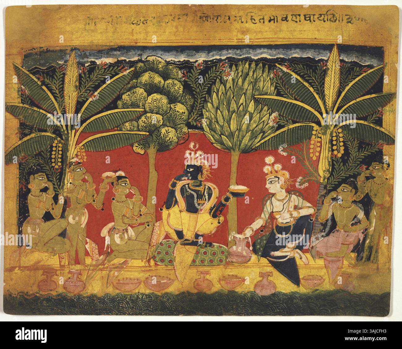 Folio from the Isarda Bhagavata Purana showing Krishna sharing food ...